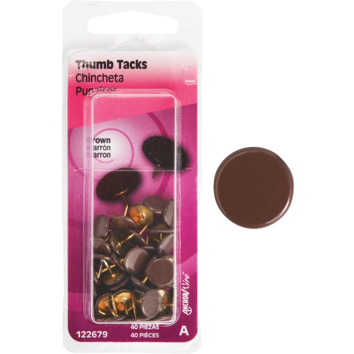 Hillman Anchor Wire Brown 23/64 In. x 15/64 In. Thumb Tack (40 Ct ...